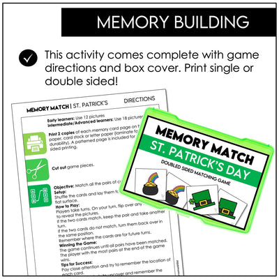 St. Patrick's Day Memory Game | Printable Matching Activity | Vocabula ...