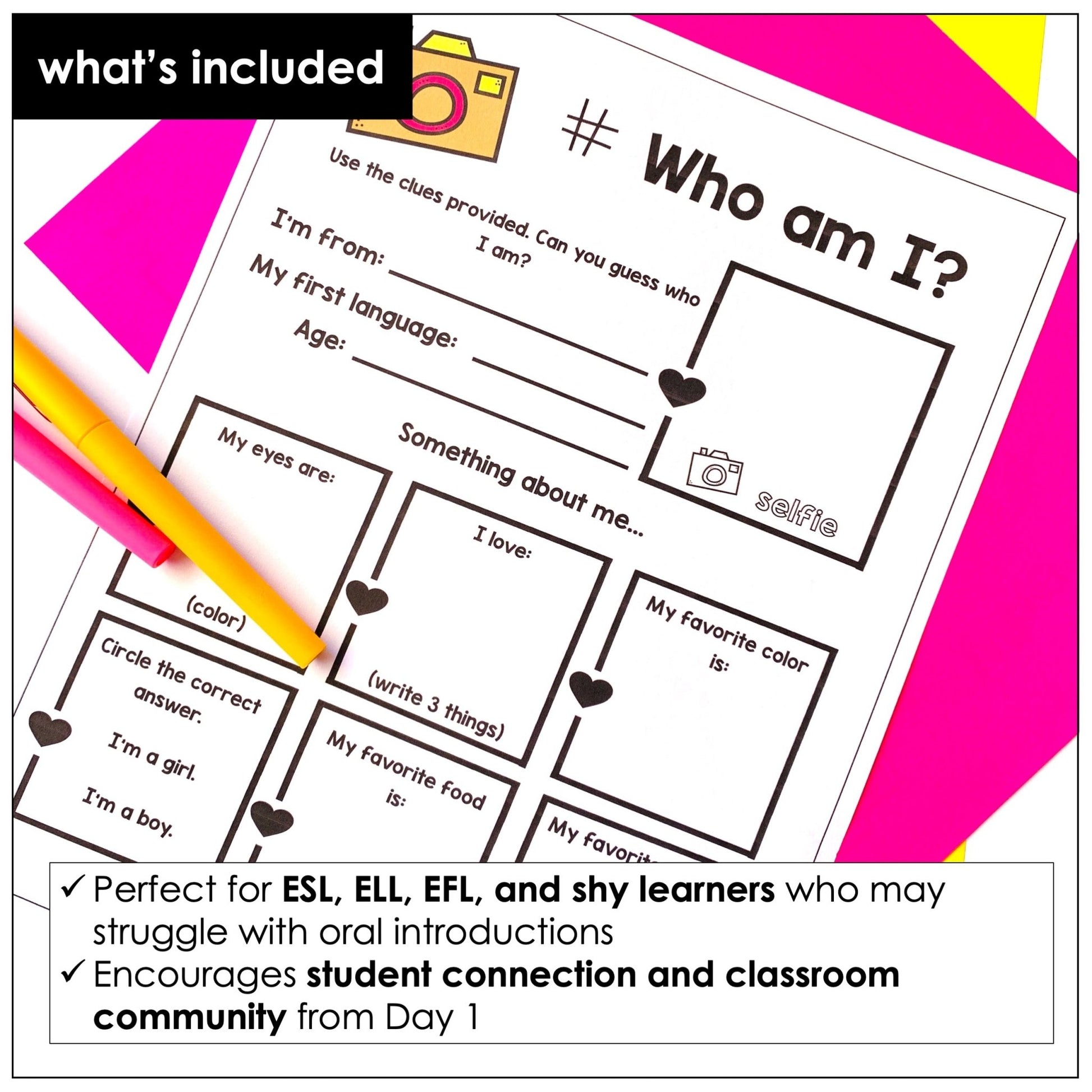 Student Profile Worksheets for Back to School - Who am I?