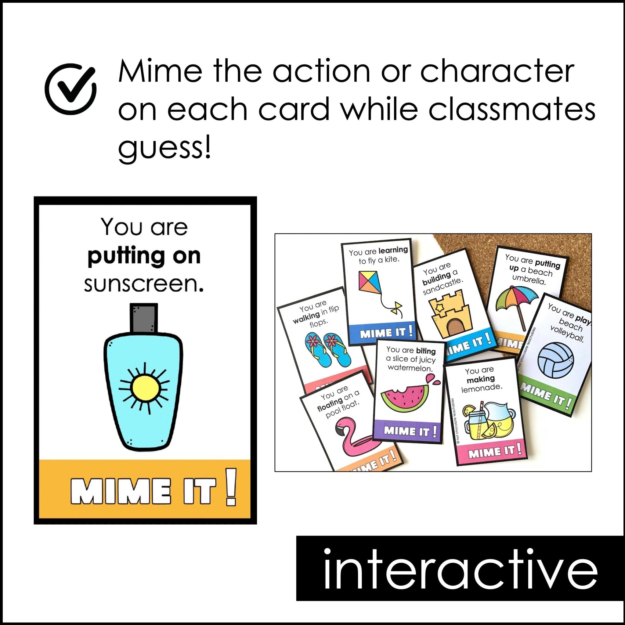 Summer Vacation Charades - Action Verb Miming Game for Kids – Hot ...
