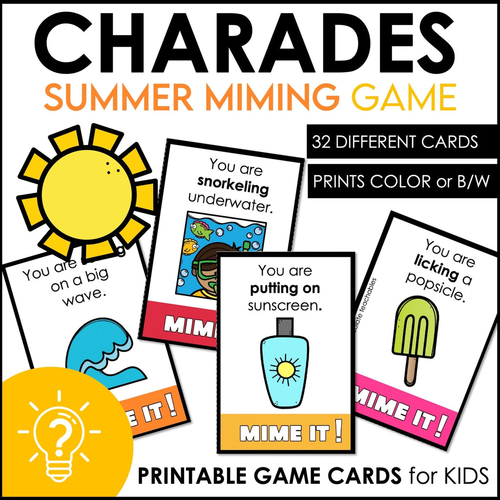 Summer Vacation Charades - Action Verb Miming Game for Kids – Hot ...