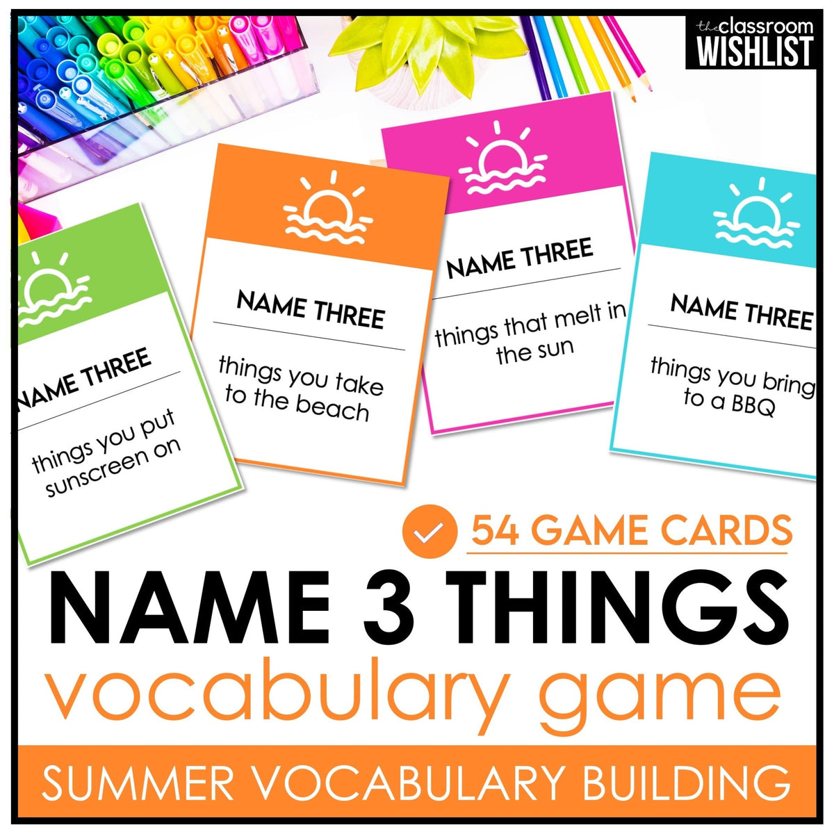 Summer Vocabulary Card Game for ESL | Name 3 Things Think Fast Speakin ...