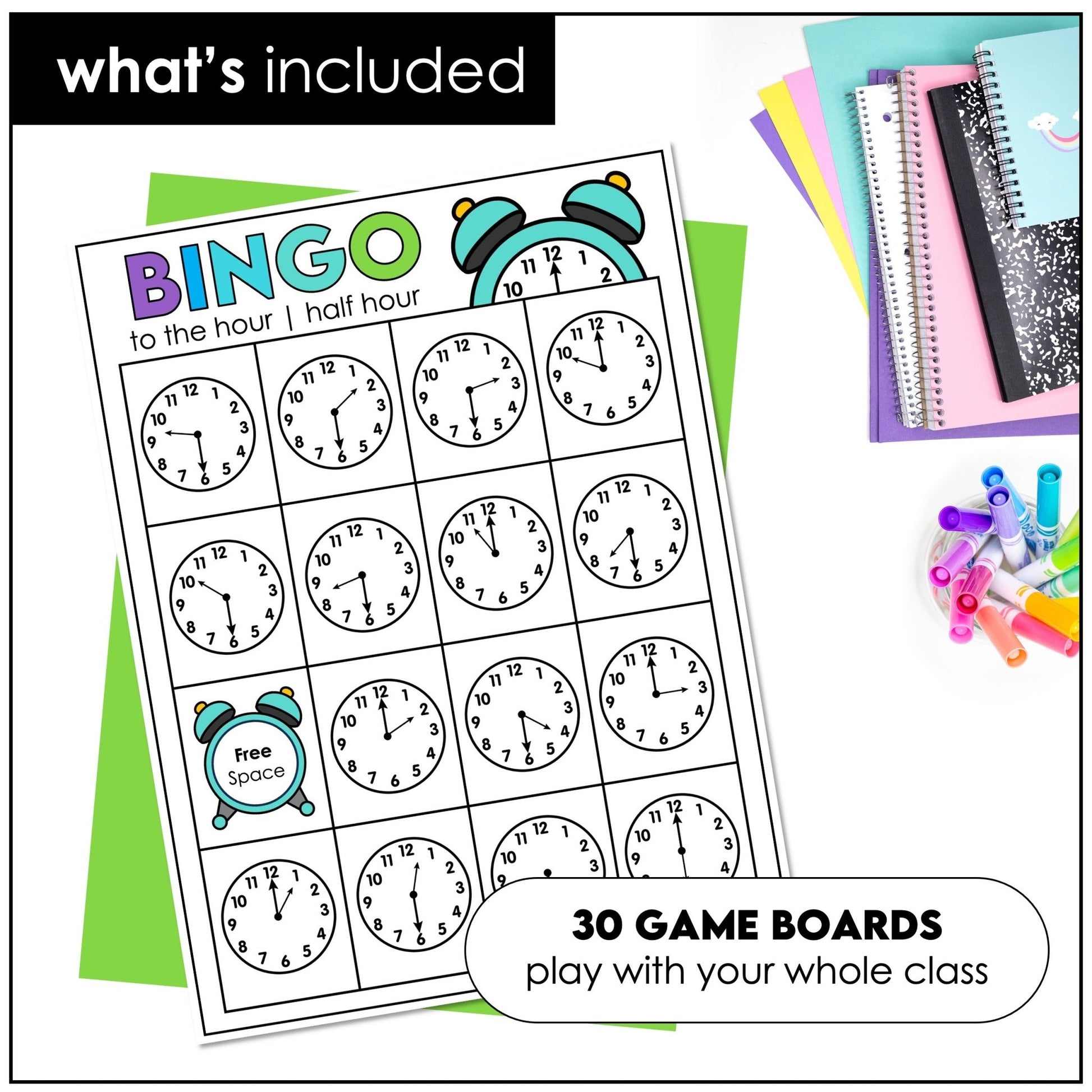Telling Time Bingo | Hour & Half Hour
