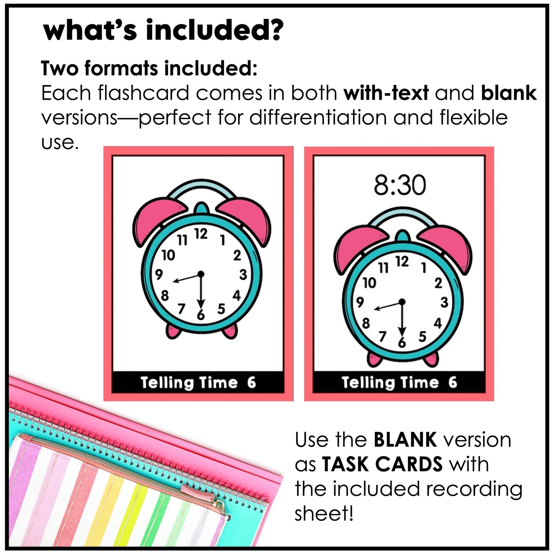 Time Flashcards | ESL Task Cards - Hour, Half Hour, Quarter
