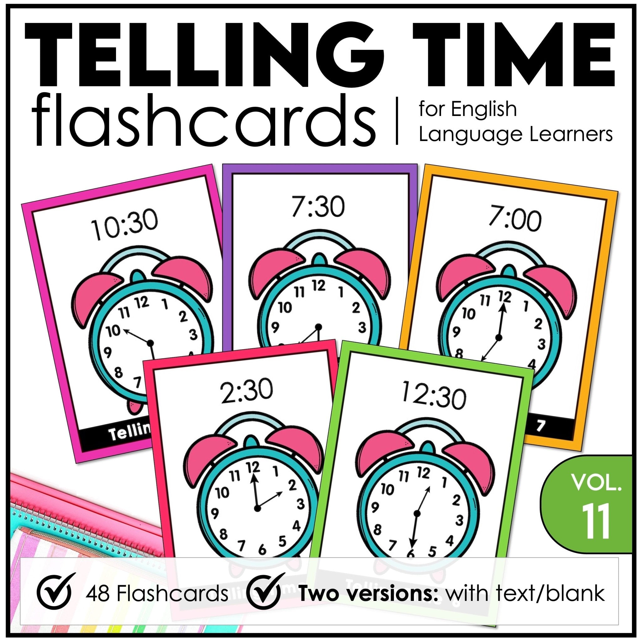 Time Flashcards | ESL Task Cards - Hour, Half Hour, Quarter