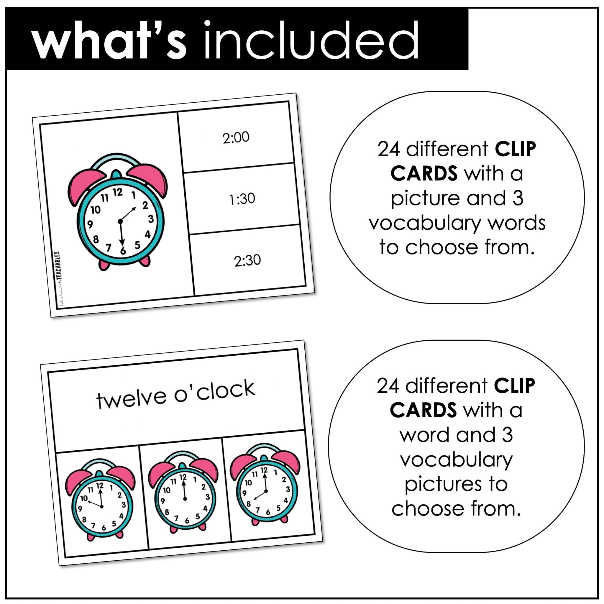 Telling Time to the Hour & Half Past Vocabulary CLIP CARD activity ...