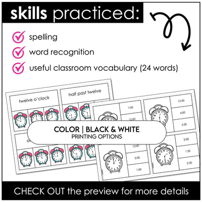 Telling Time to the Hour & Half Past Vocabulary CLIP CARD activity ...