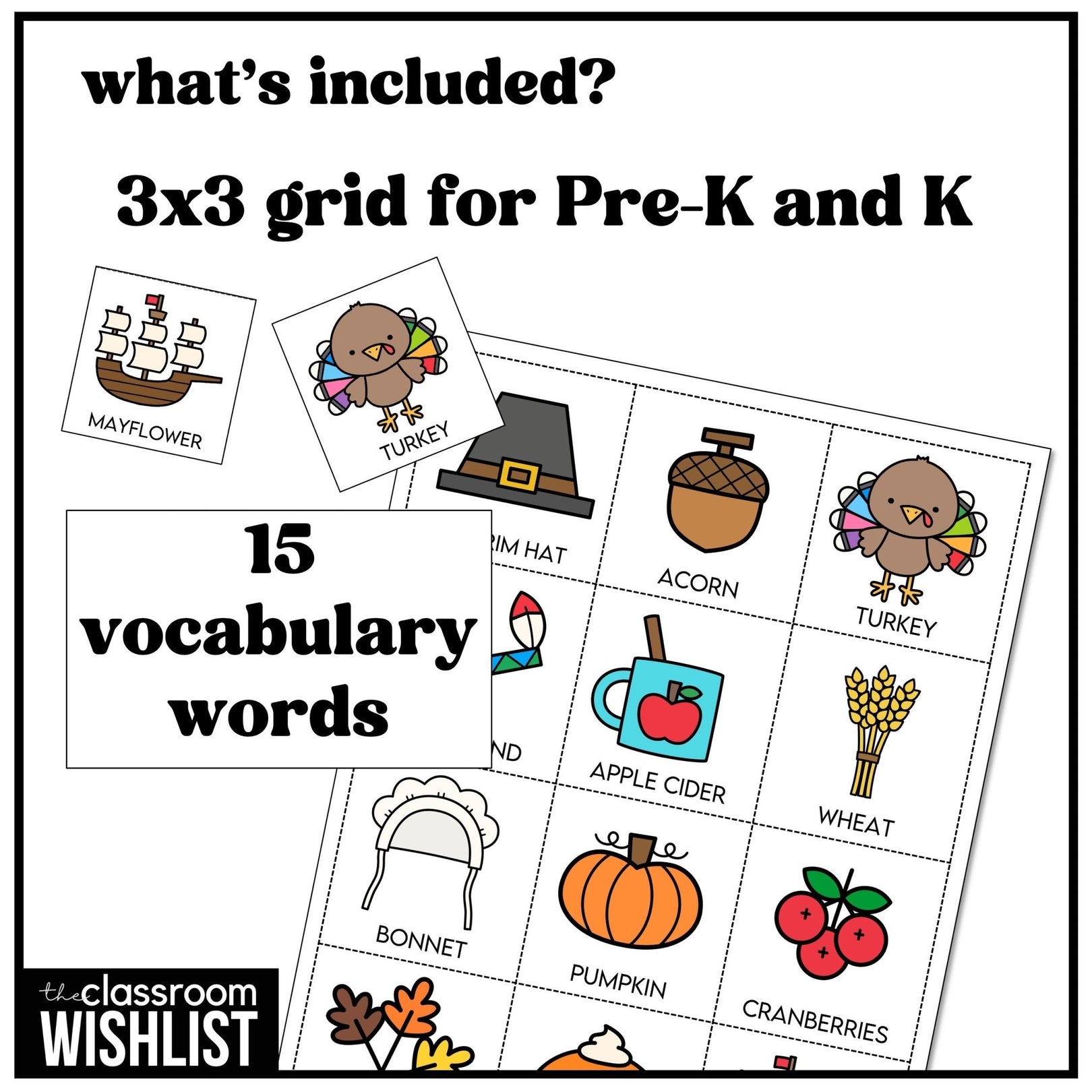 Thanksgiving Bingo Game for Preschool & Kindergarten | ESL