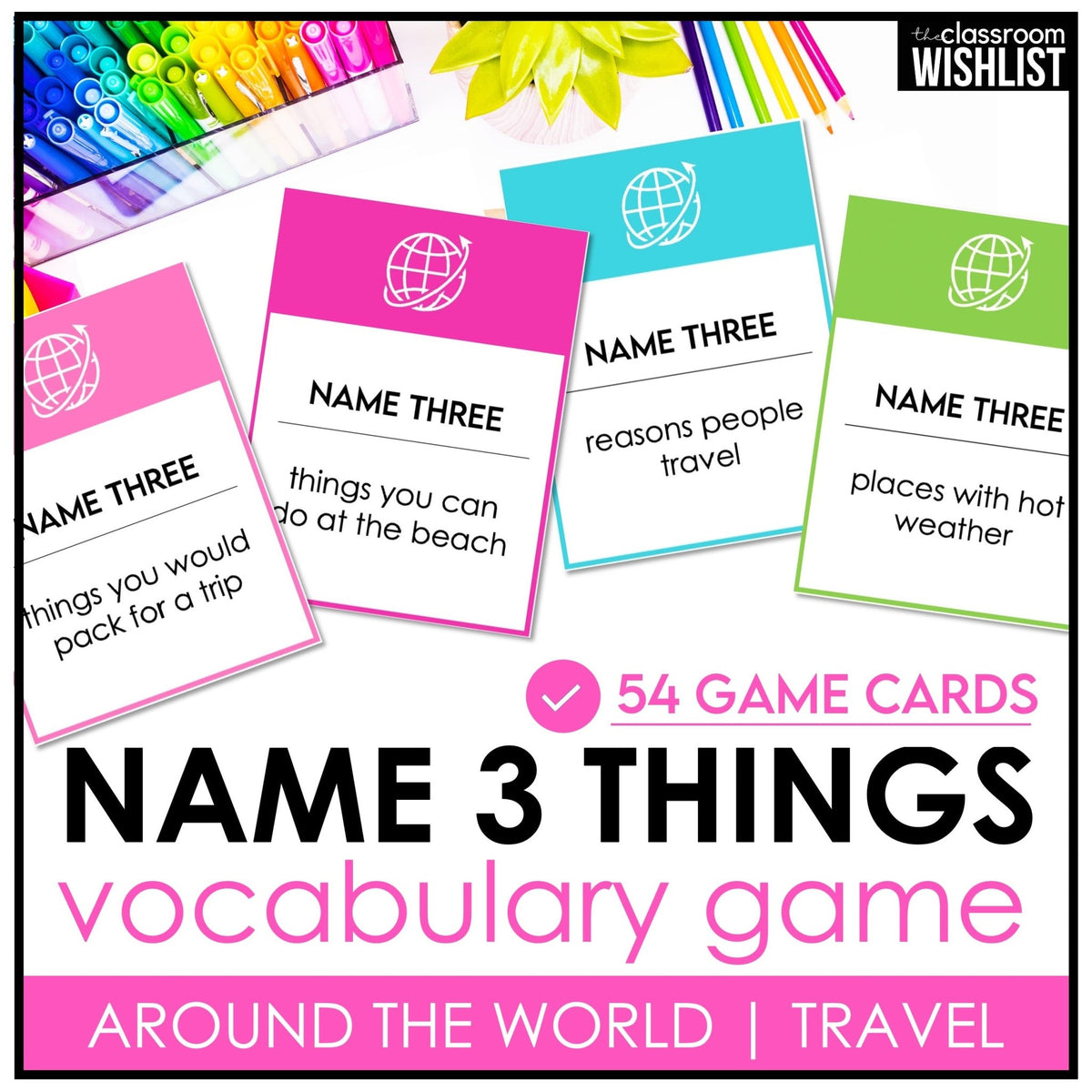 Travel Vocabulary Card Game for ESL | Name 3 Things Speaking & Categor ...