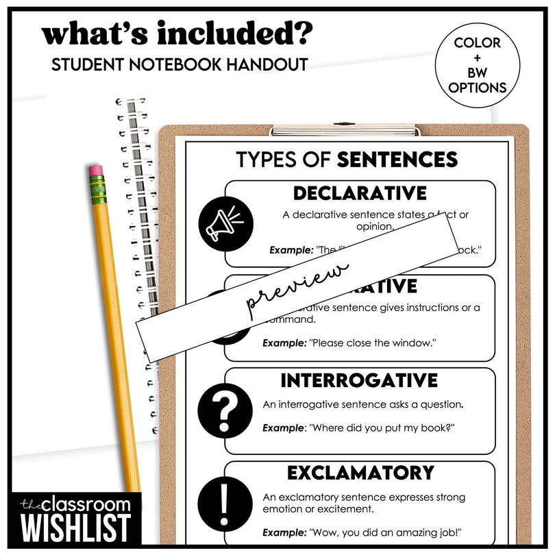Types of Sentences Poster & Notebook Handout | FREE