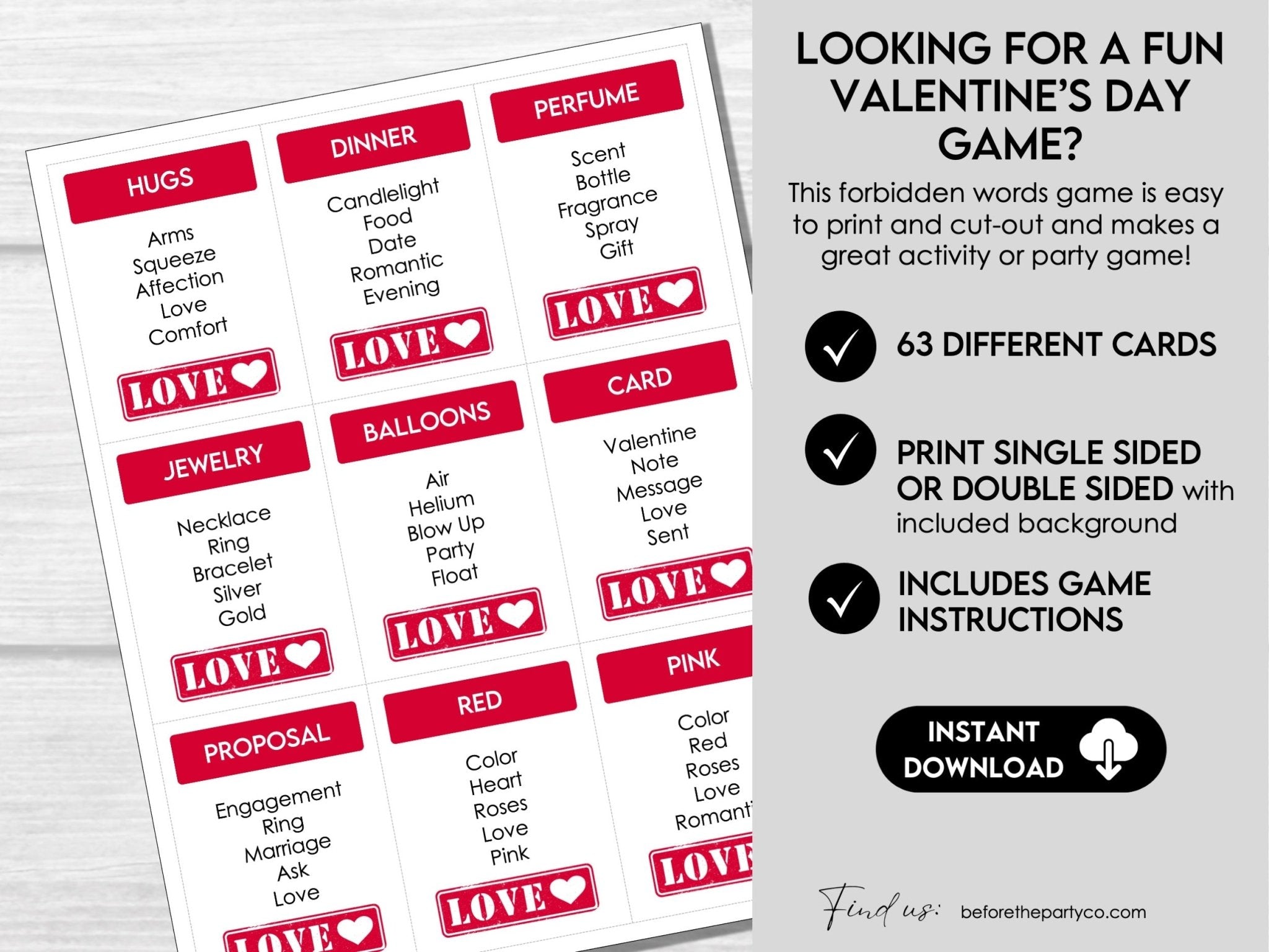 Valentine's Day Forbidden Word Game, Valentine's Day Taboo-Style Game ...