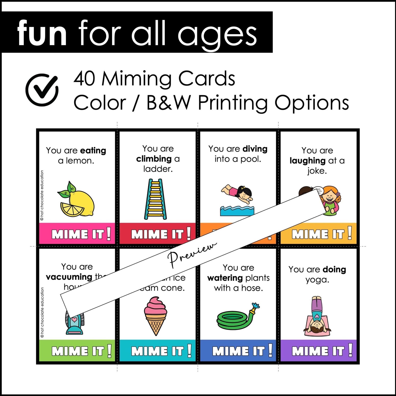 Action Verb Charades | Miming Game Cards for Kids