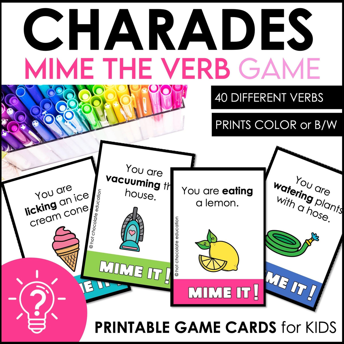 Action Verb Charades | Miming Game Cards for Kids – Hot Chocolate ...