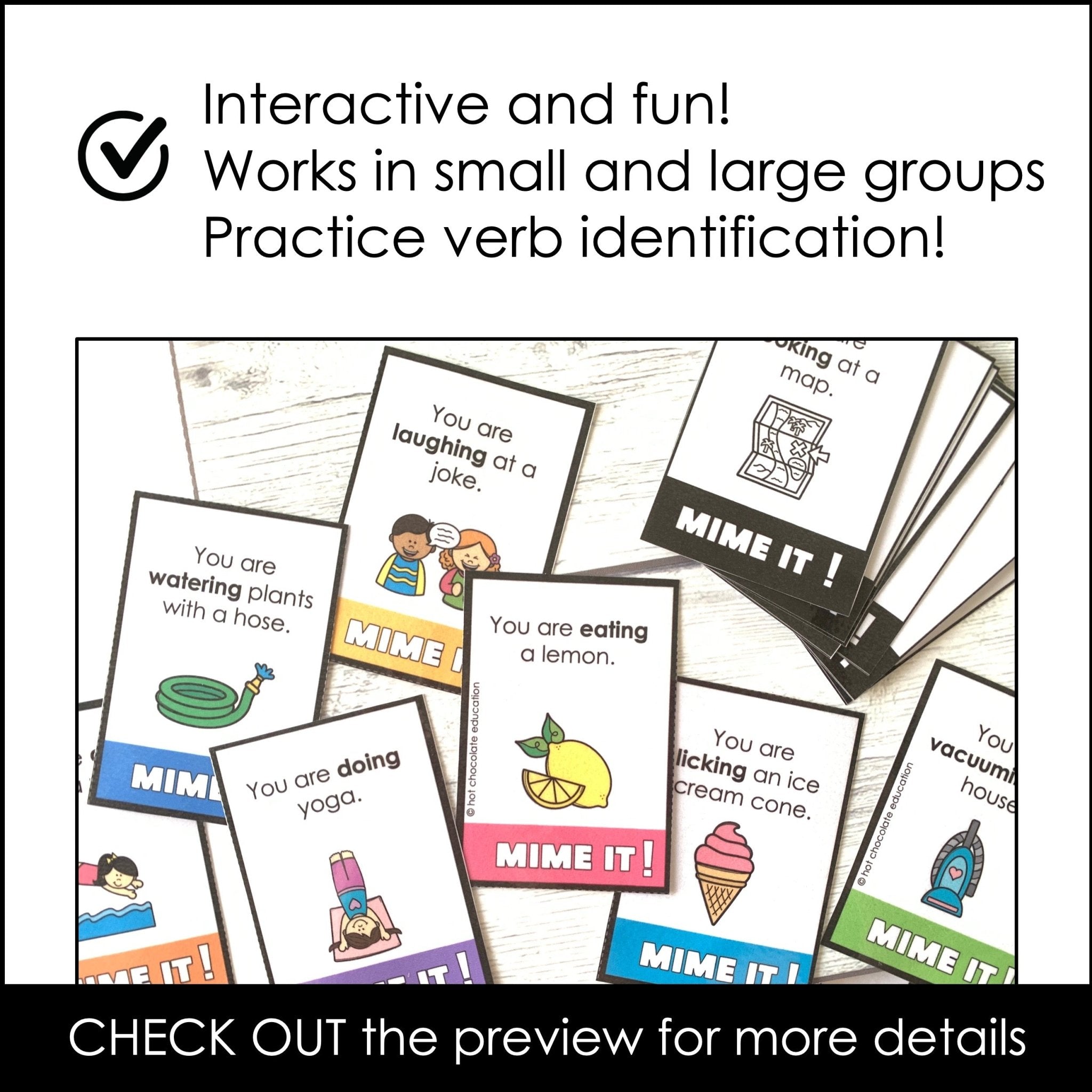 Action Verb Charades | Miming Game Cards for Kids – Hot Chocolate ...
