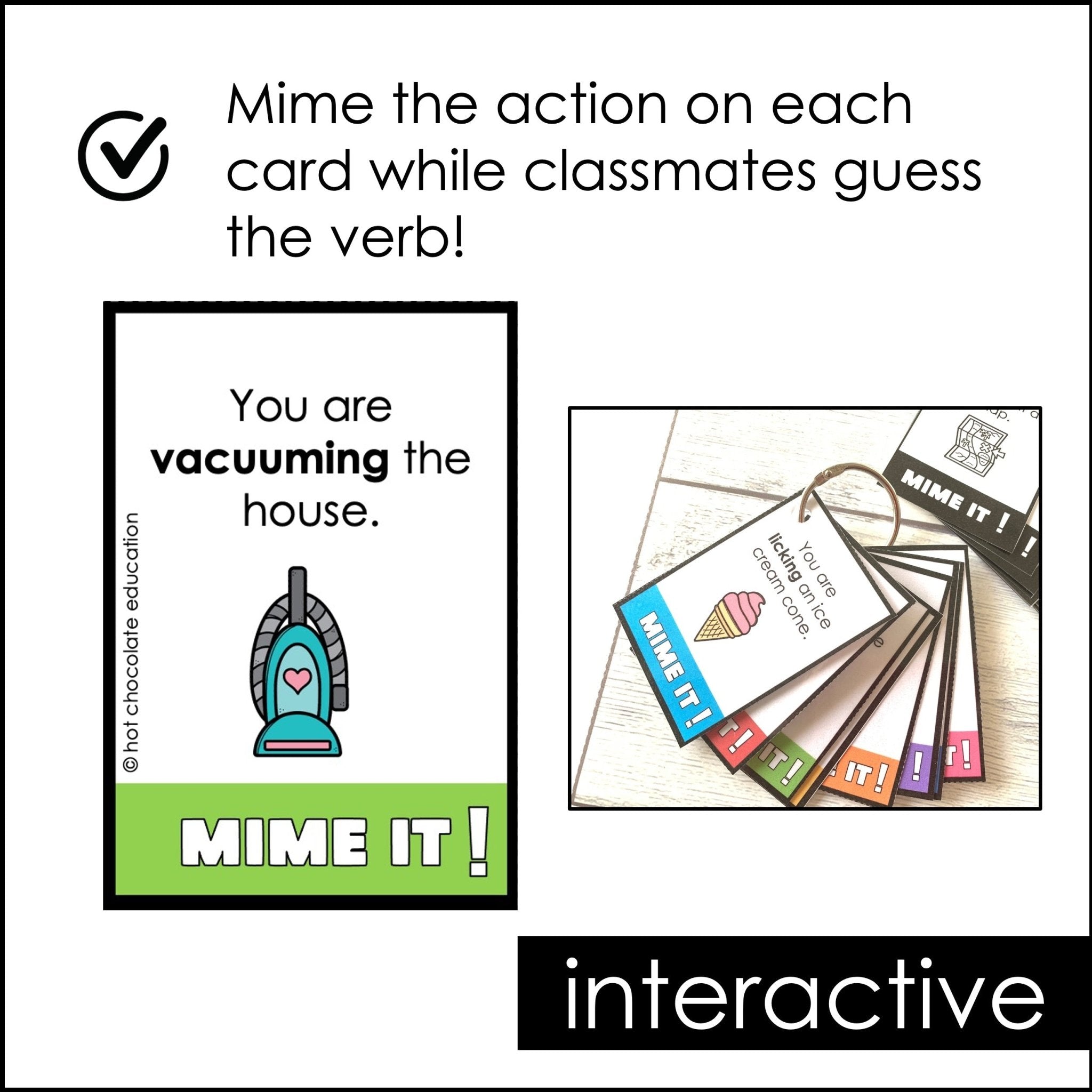 Action Verb Charades | Miming Game Cards for Kids – Hot Chocolate ...