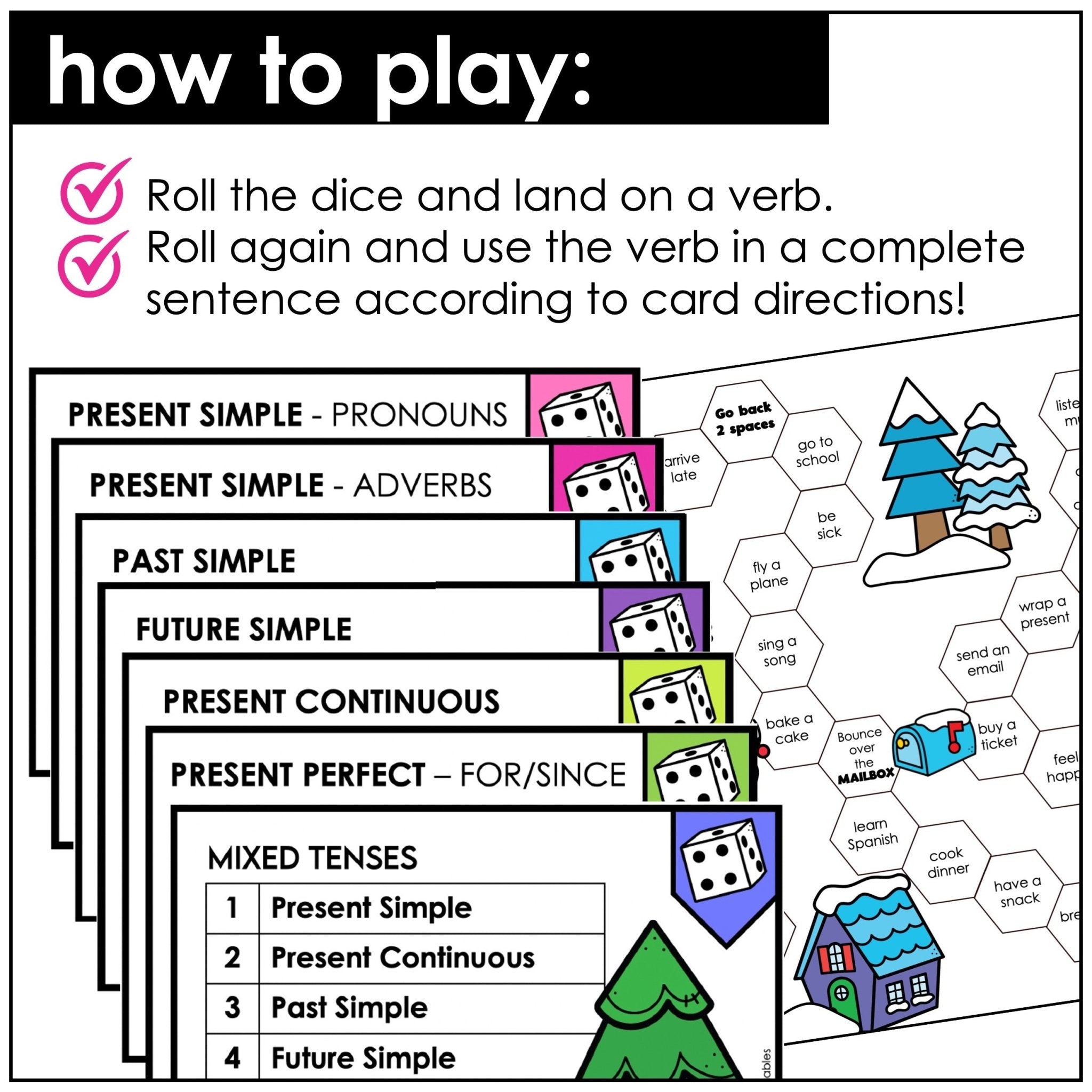Verbs Board Game | Choose a Tense, Change Verbs – Hot Chocolate Teachables