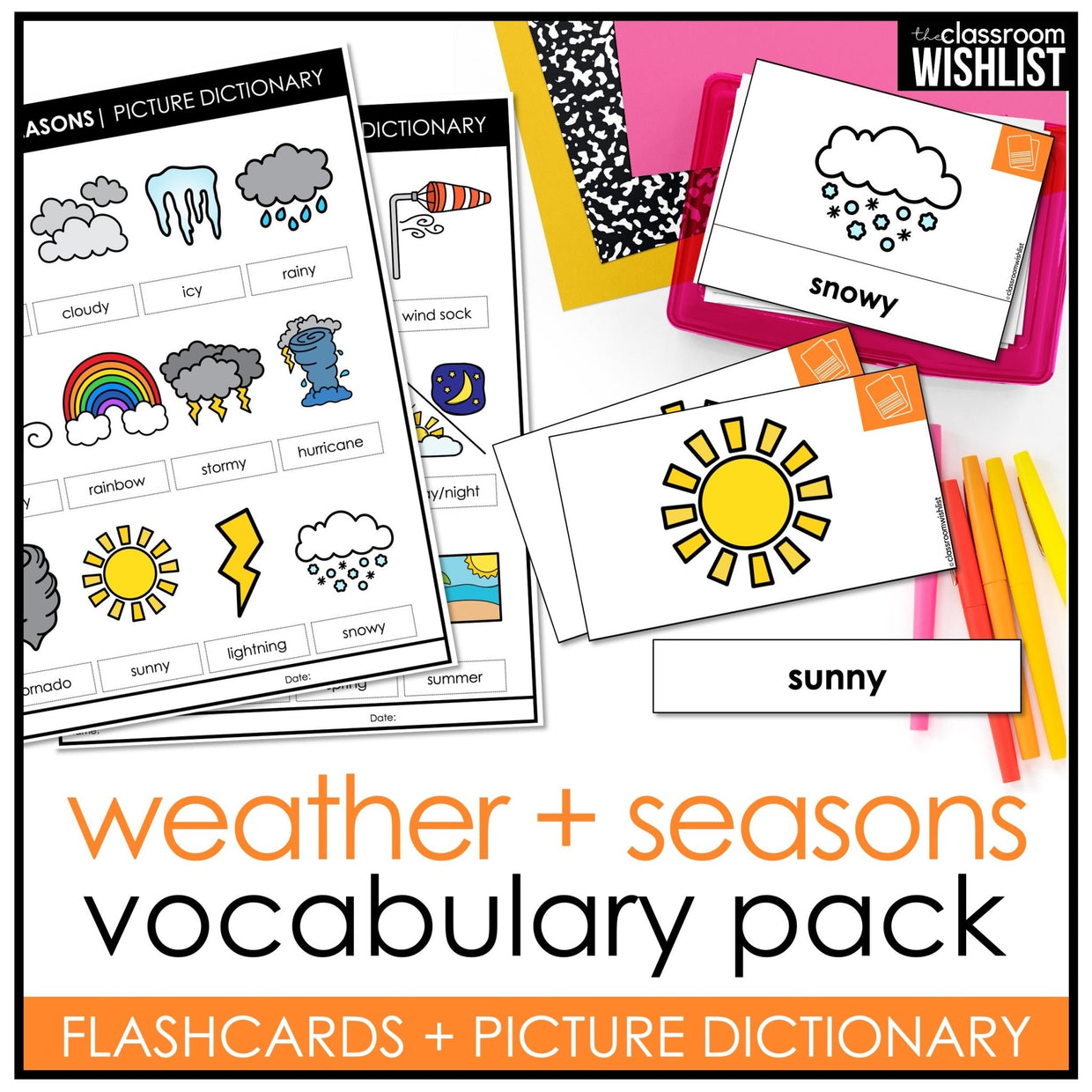 Weather & Seasons Vocabulary ESL Flashcard Pack: Flash Cards