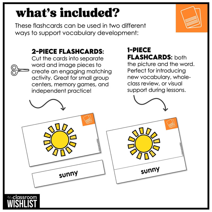 Weather & Seasons Vocabulary ESL Flashcard Pack: Flash Cards