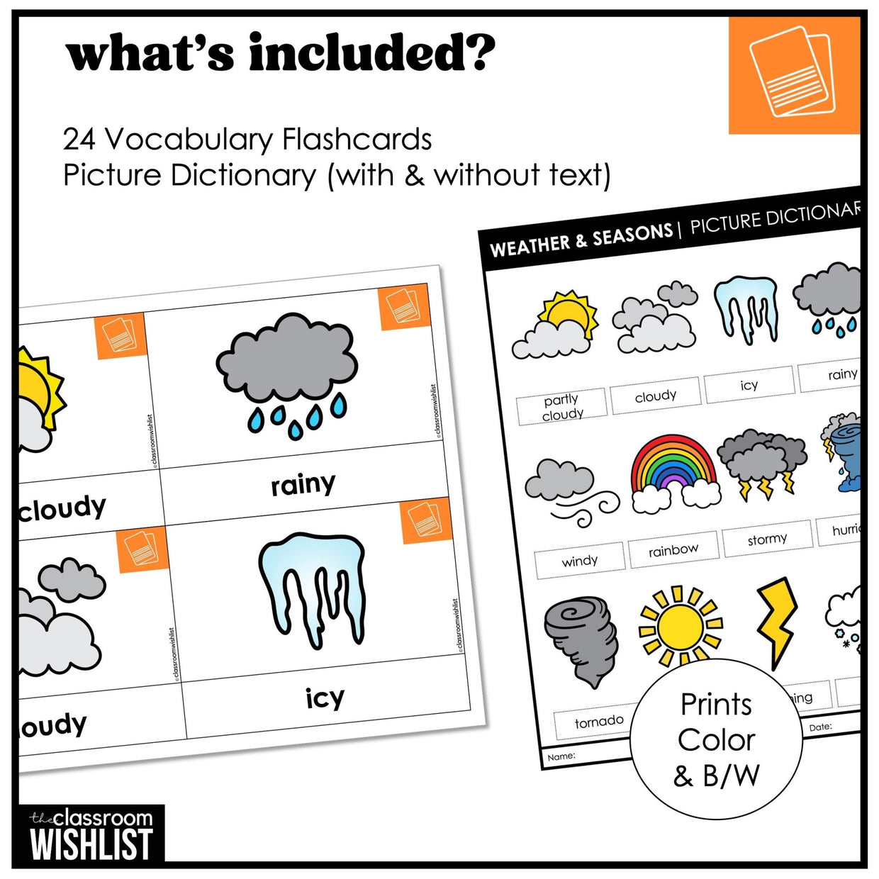 Weather & Seasons Vocabulary ESL Flashcard Pack: Flash Cards