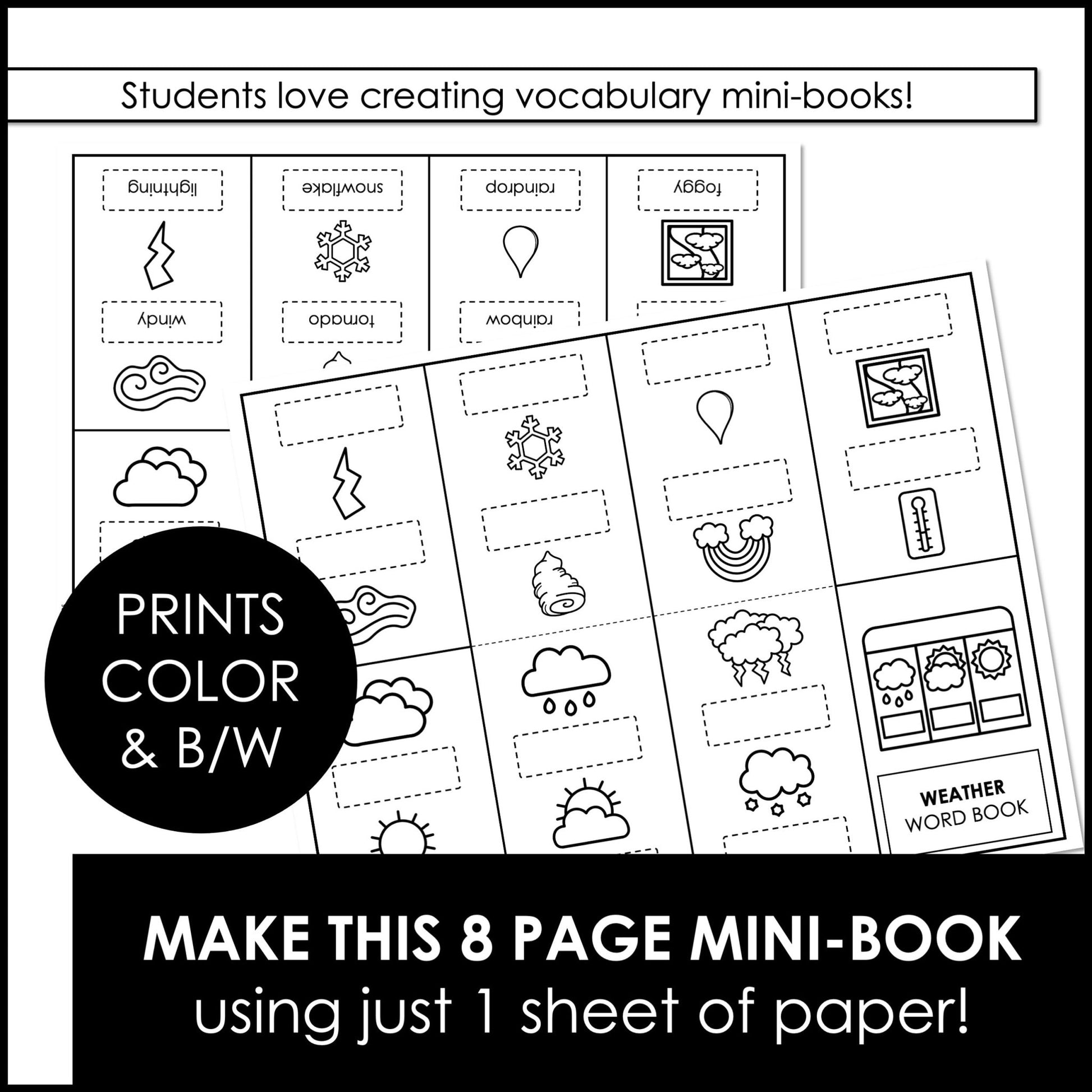Weather Vocabulary Mini-Book | Climate Vocabulary ESL ELL