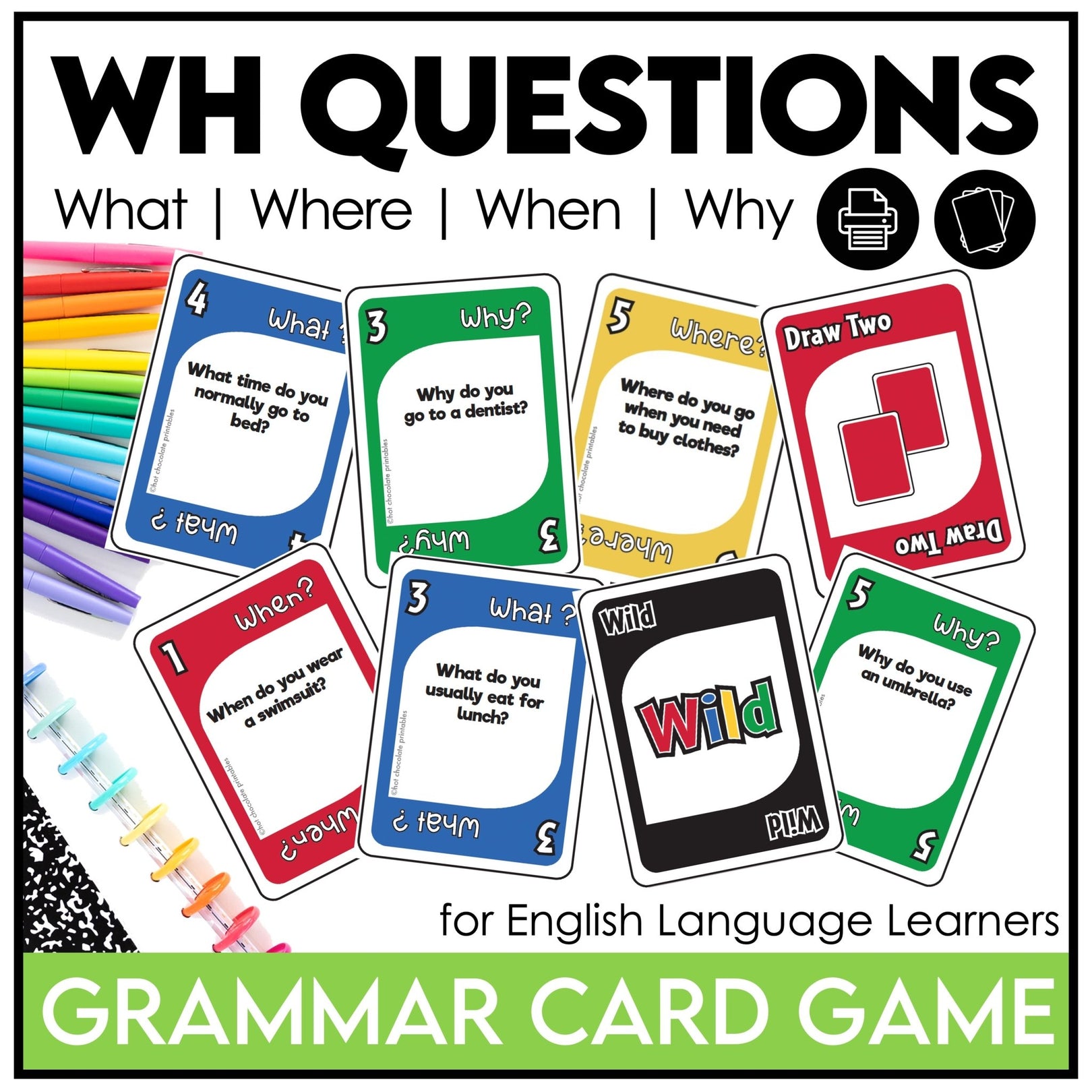 WH Question Card Game - What, When, Where & Why