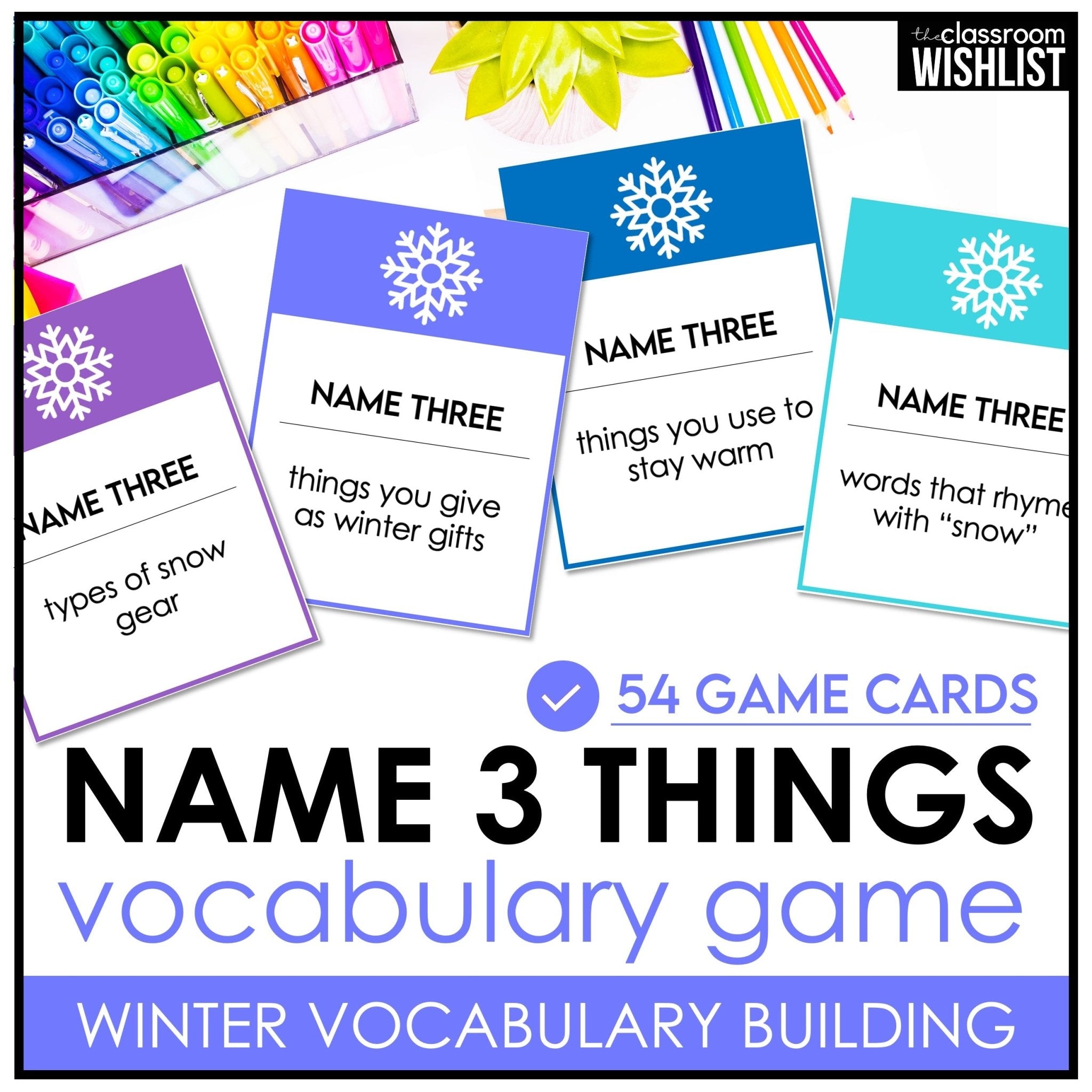 Winter Vocabulary Card Game for ESL | Name 3 Things | Speaking & Brain ...
