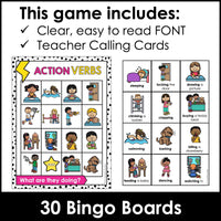 Action Verb Bingo Game + Present Tense Verb Flashcards – Hot Chocolate ...