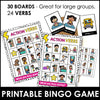 Action Verb Bingo Game + Present Tense Verb Flashcards