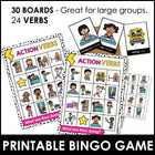 Action Verb Bingo Game + Present Tense Verb Flashcards