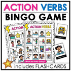 Action Verb Bingo Game + Present Tense Verb Flashcards