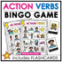 Action Verb Bingo Game + Present Tense Verb Flashcards