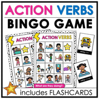 Action Verb Bingo Game + Present Tense Verb Flashcards – Hot Chocolate ...