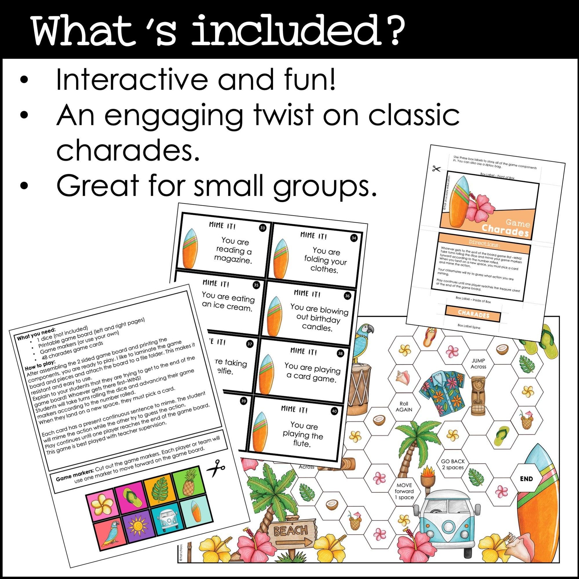 Action Verb Charades | Present Continuous Miming Board Game – Hot ...