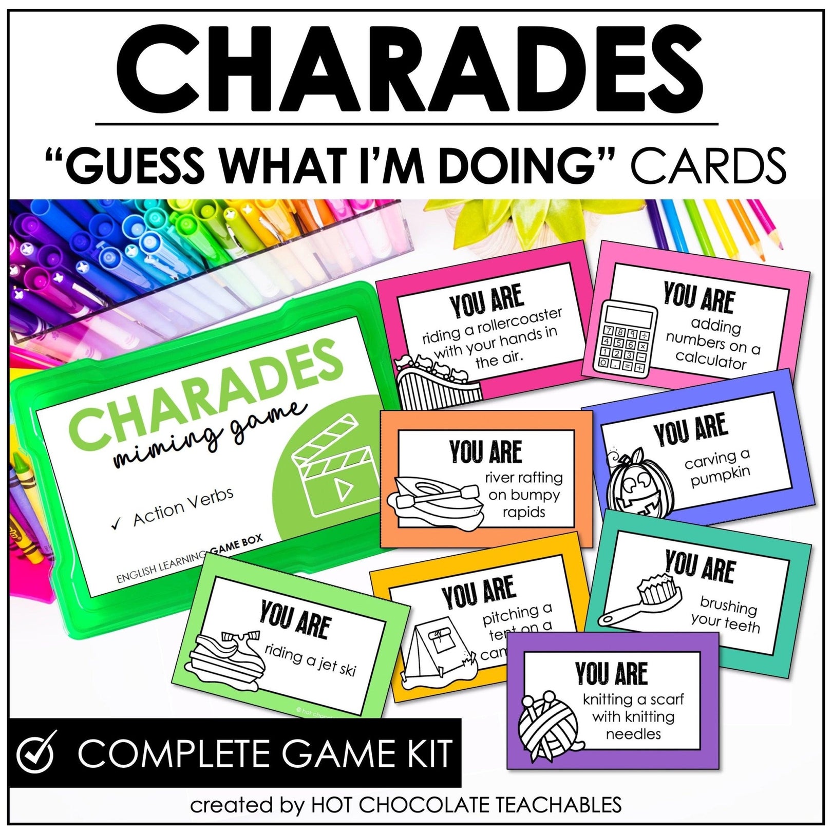 Present Continuous Tense Miming Game Cards - Charades Game!