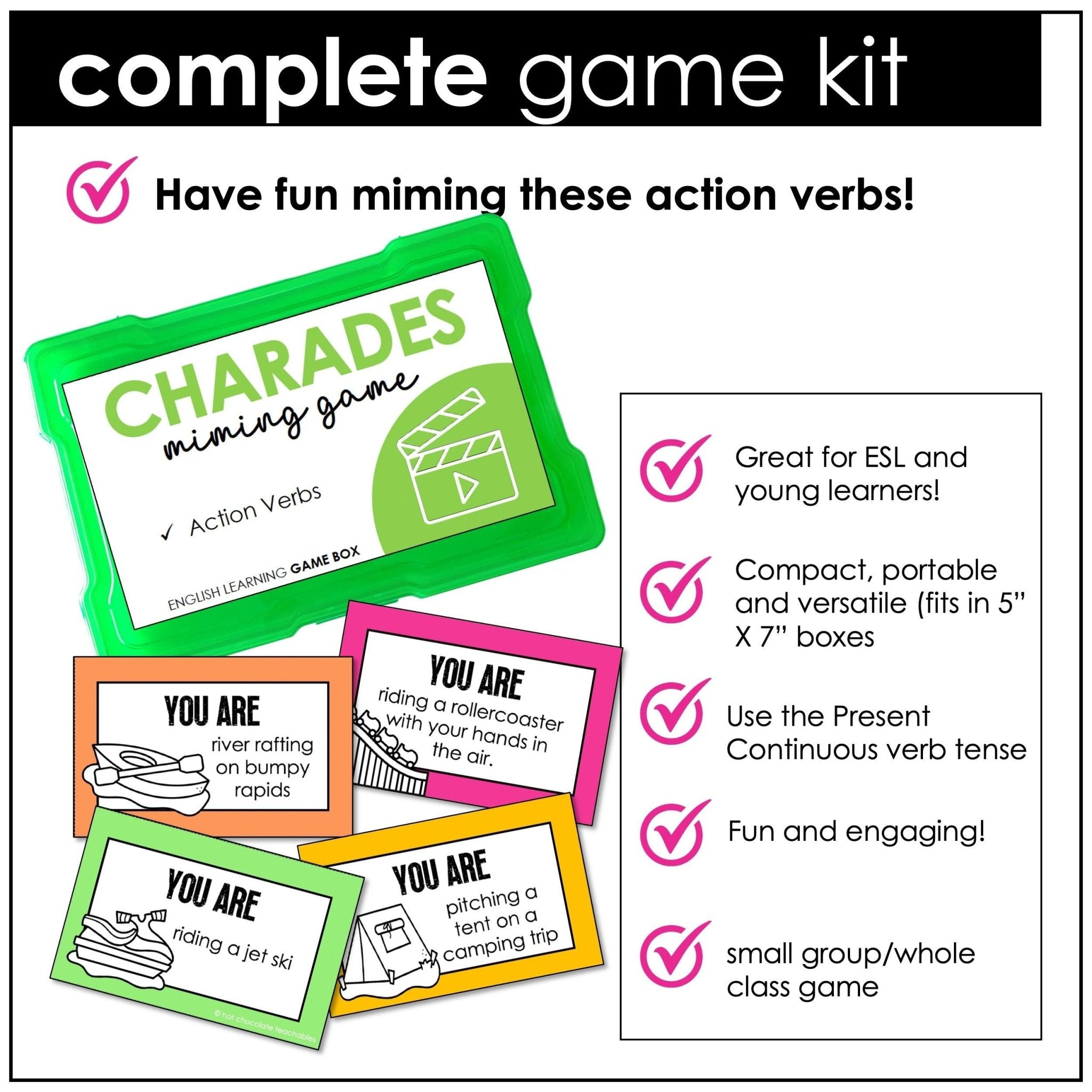 Present Continuous Tense Miming Game Cards - Charades Game!