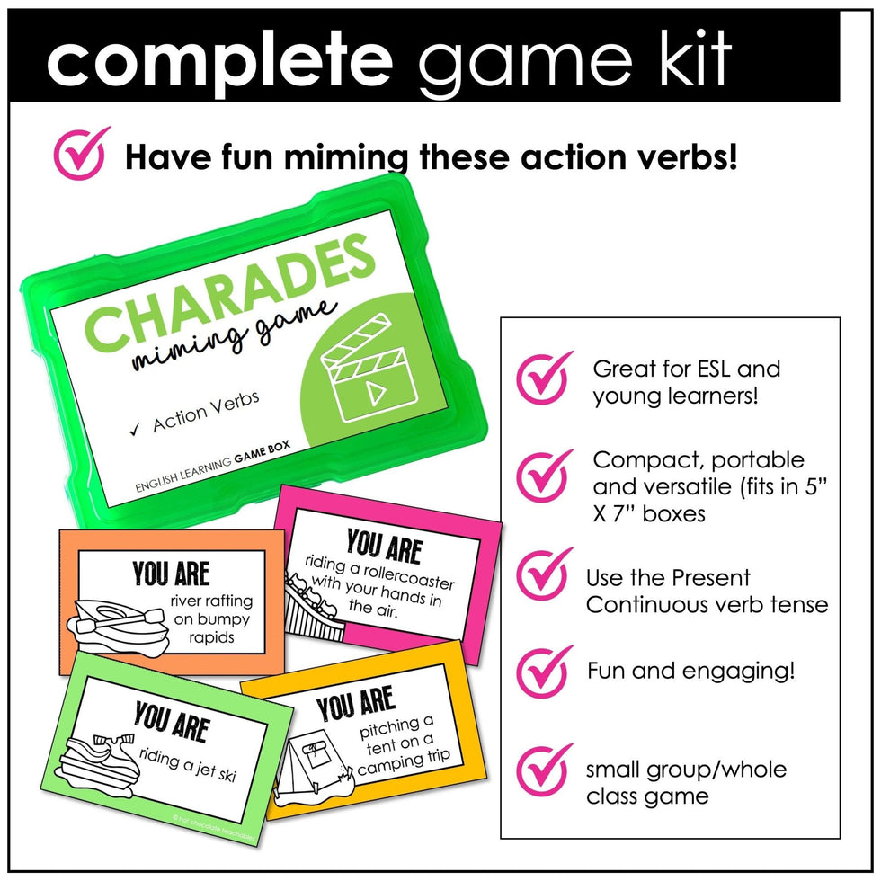 Present Continuous Tense Miming Game Cards - Charades Game!