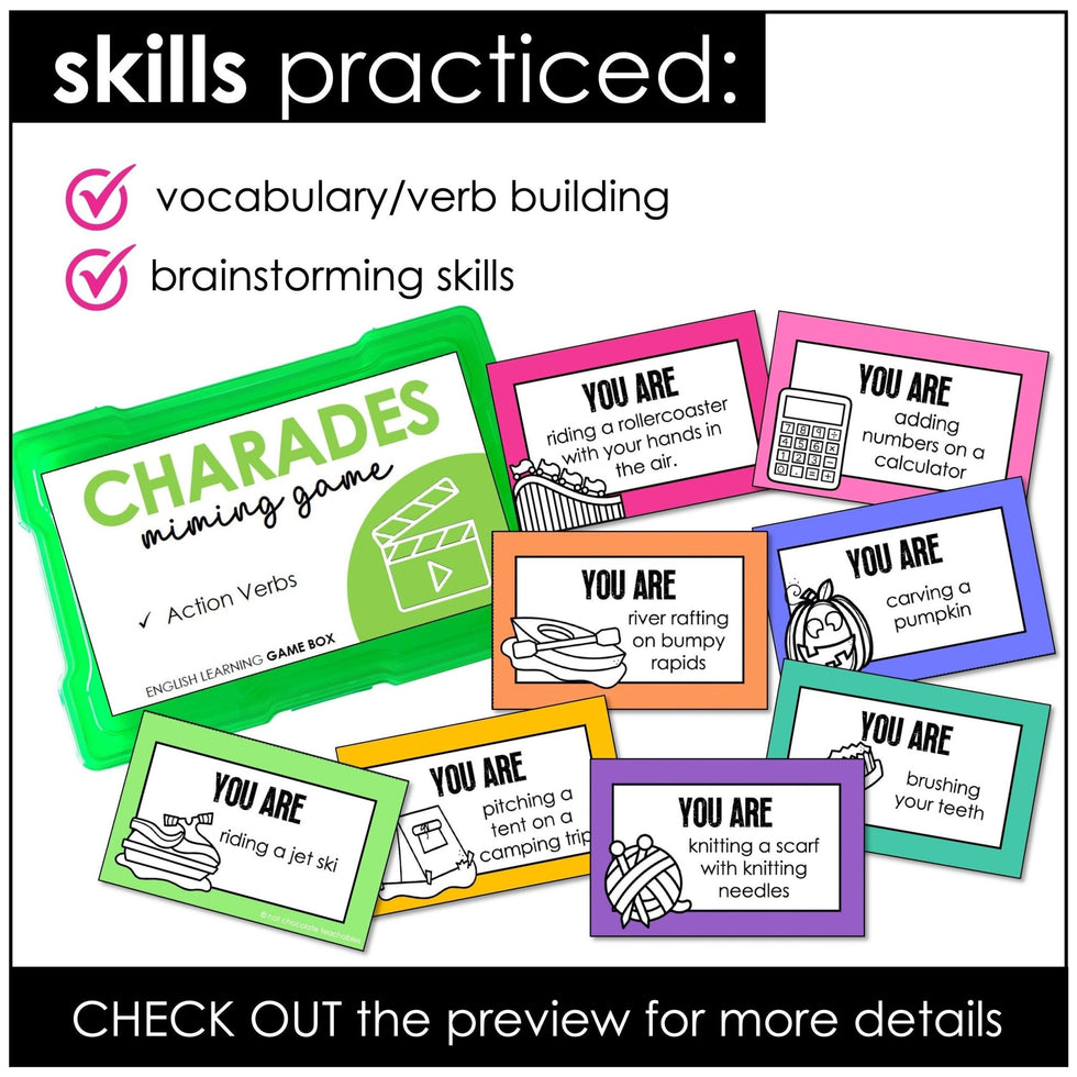 Present Continuous Tense Miming Game Cards - Charades Game!