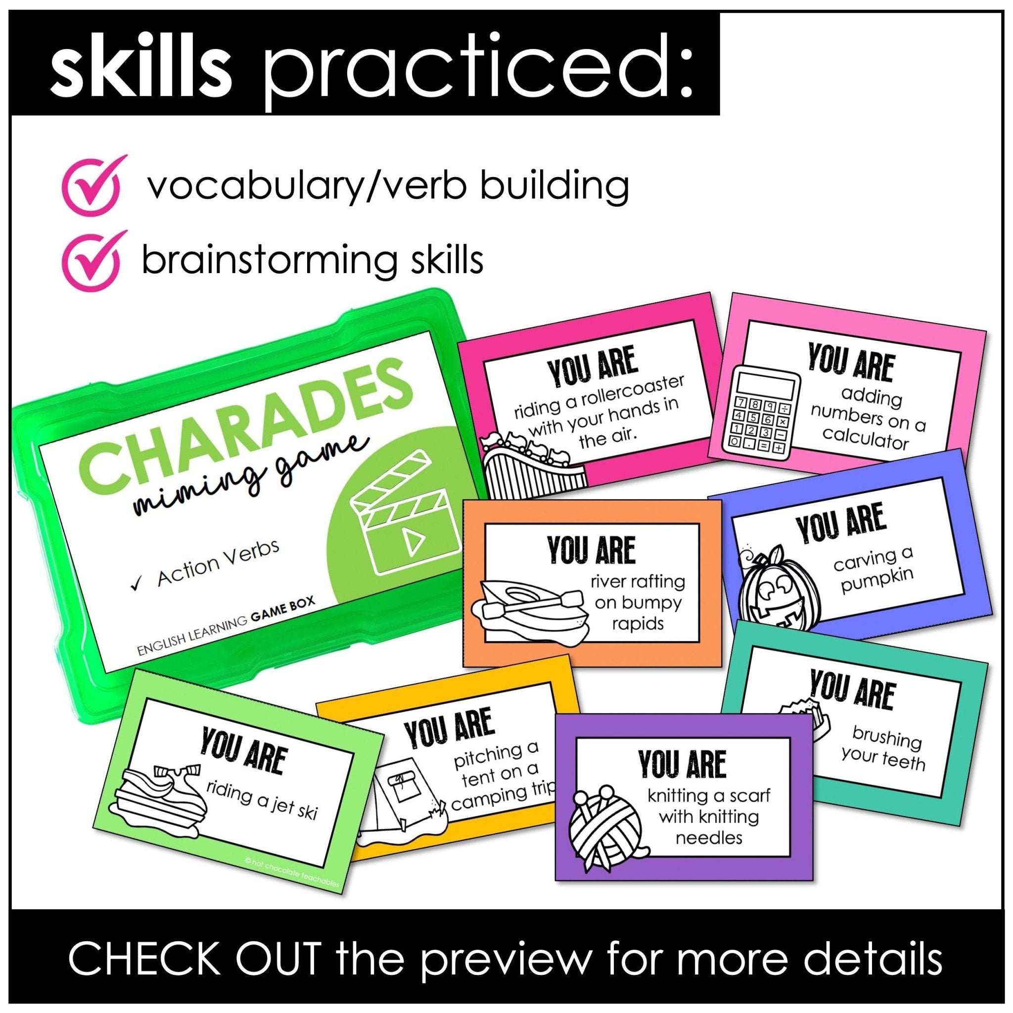 Action Verb Charades | Present Continuous Tense Miming Game – Hot ...