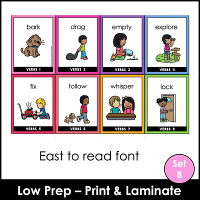 Action Verb Vocabulary Flashcards | ESL Flash Card Pack – Hot Chocolate ...