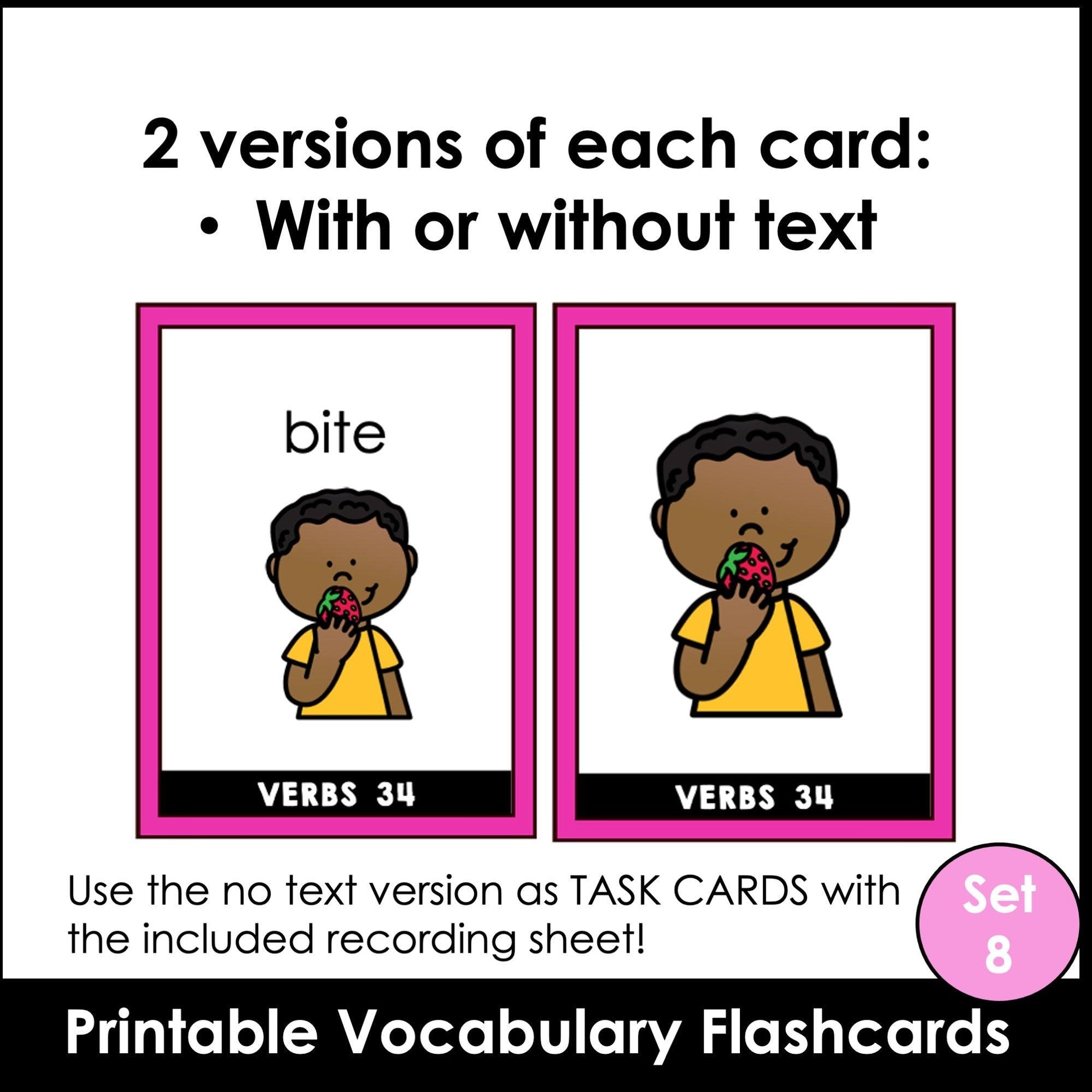 Action Verb Vocabulary Flashcards | ESL Flash Card Pack – Hot Chocolate ...