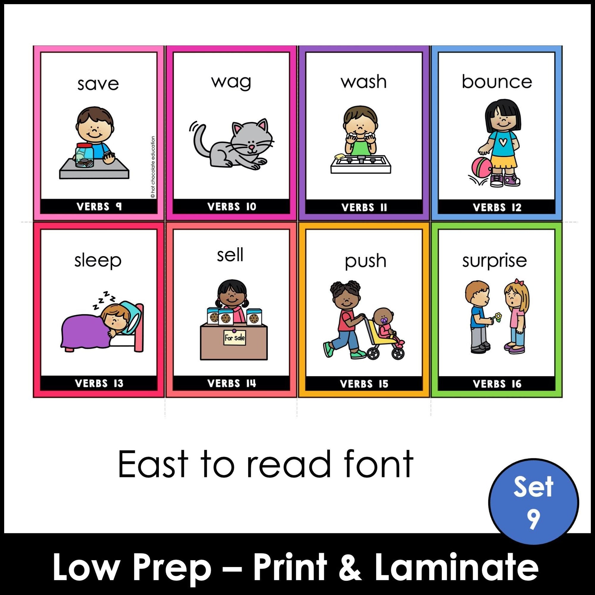 Action Verb Vocabulary Flashcards for ESL | Verb Cards – Hot Chocolate ...