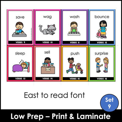 Action Verb Vocabulary Flashcards for ESL | Verb Cards – Hot Chocolate ...