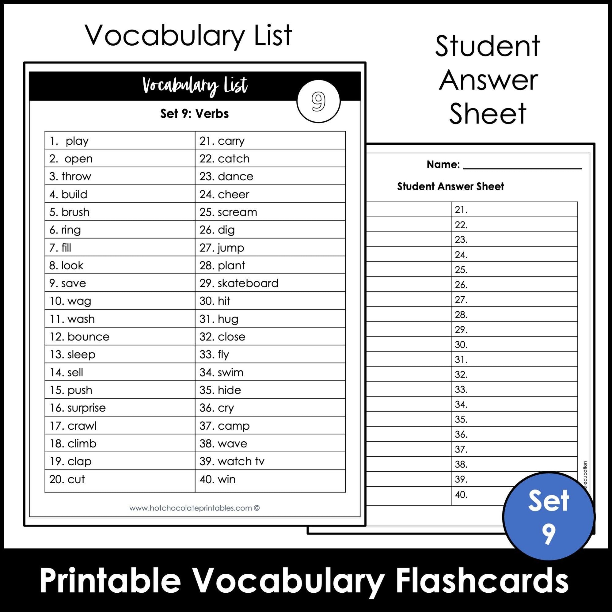Action Verb Vocabulary Flashcards for ESL | Verb Cards – Hot Chocolate ...