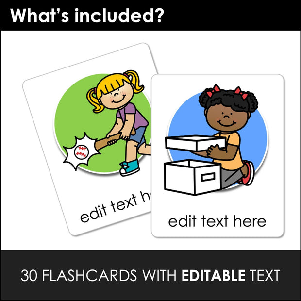 Action Verbs Flashcards | Editable ESL Verb Activity Cards