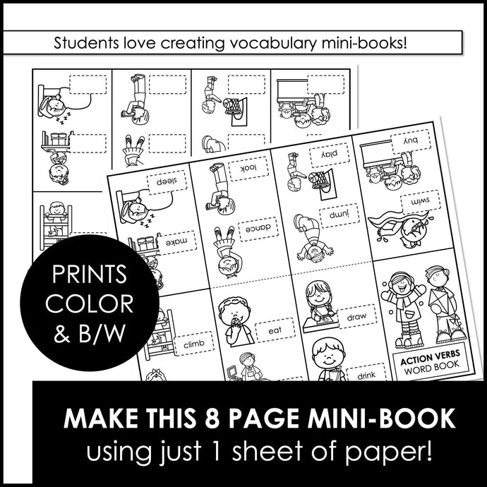 Action Verbs Mini Word Book ESL Picture Dictionary Activity