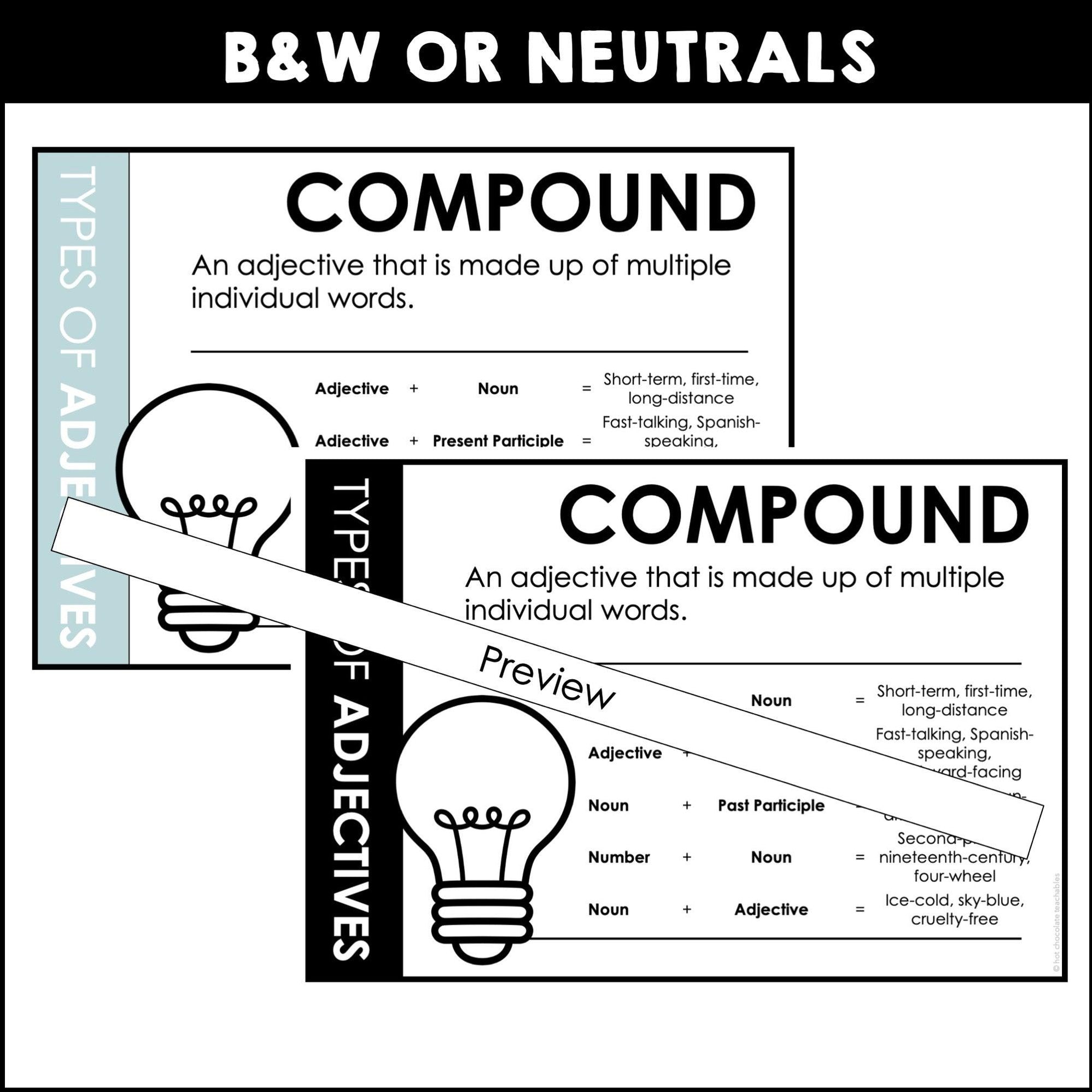 Adjective Types Bulletin Board Posters - Neutral Colors – Hot Chocolate ...