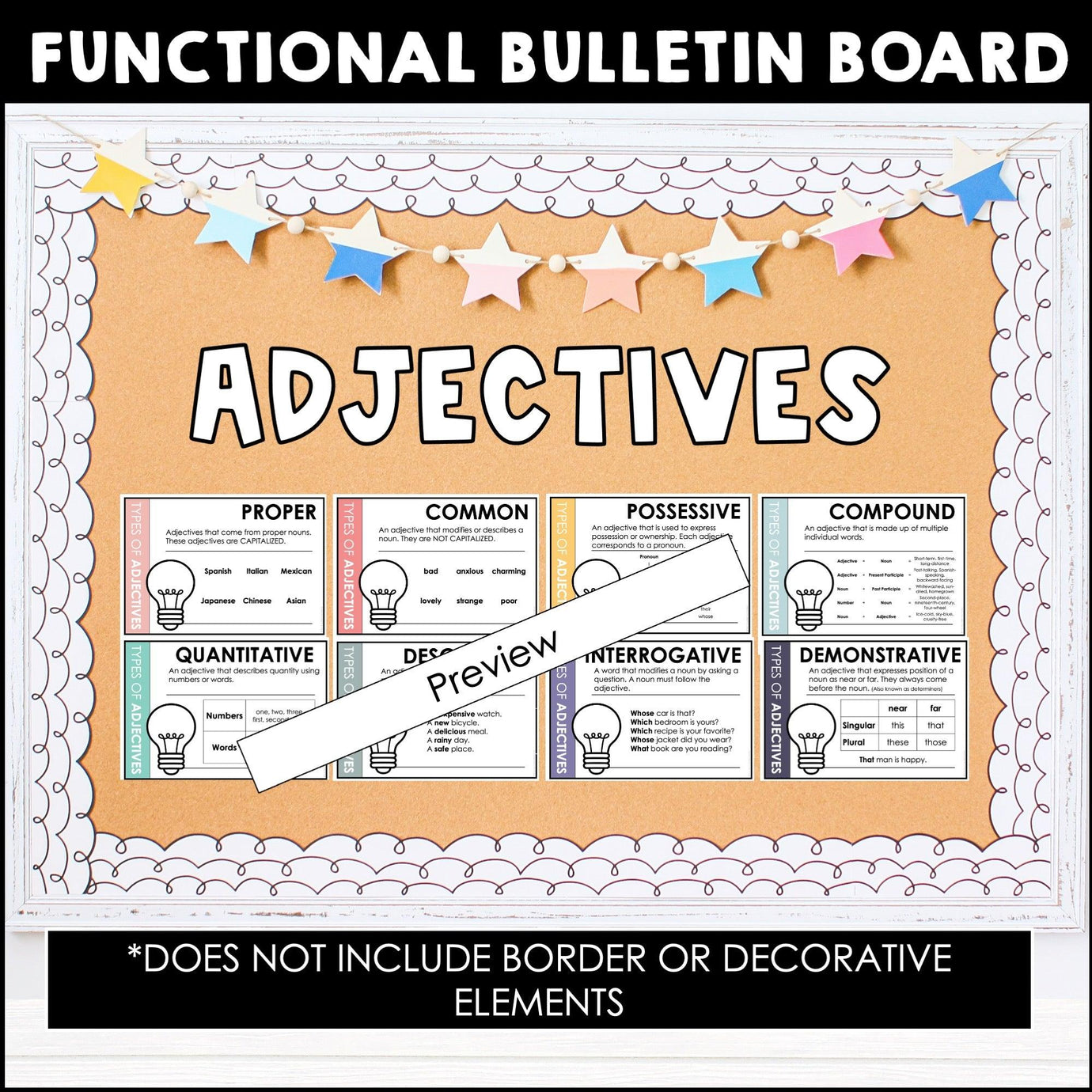 Adjective Types Bulletin Board Posters - Neutral Colors