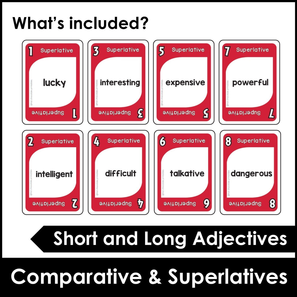 Adjectives : Comparative & Superlative Card Game – Hot Chocolate Teachables