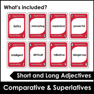 Adjectives : Comparative & Superlative Card Game – Hot Chocolate Teachables