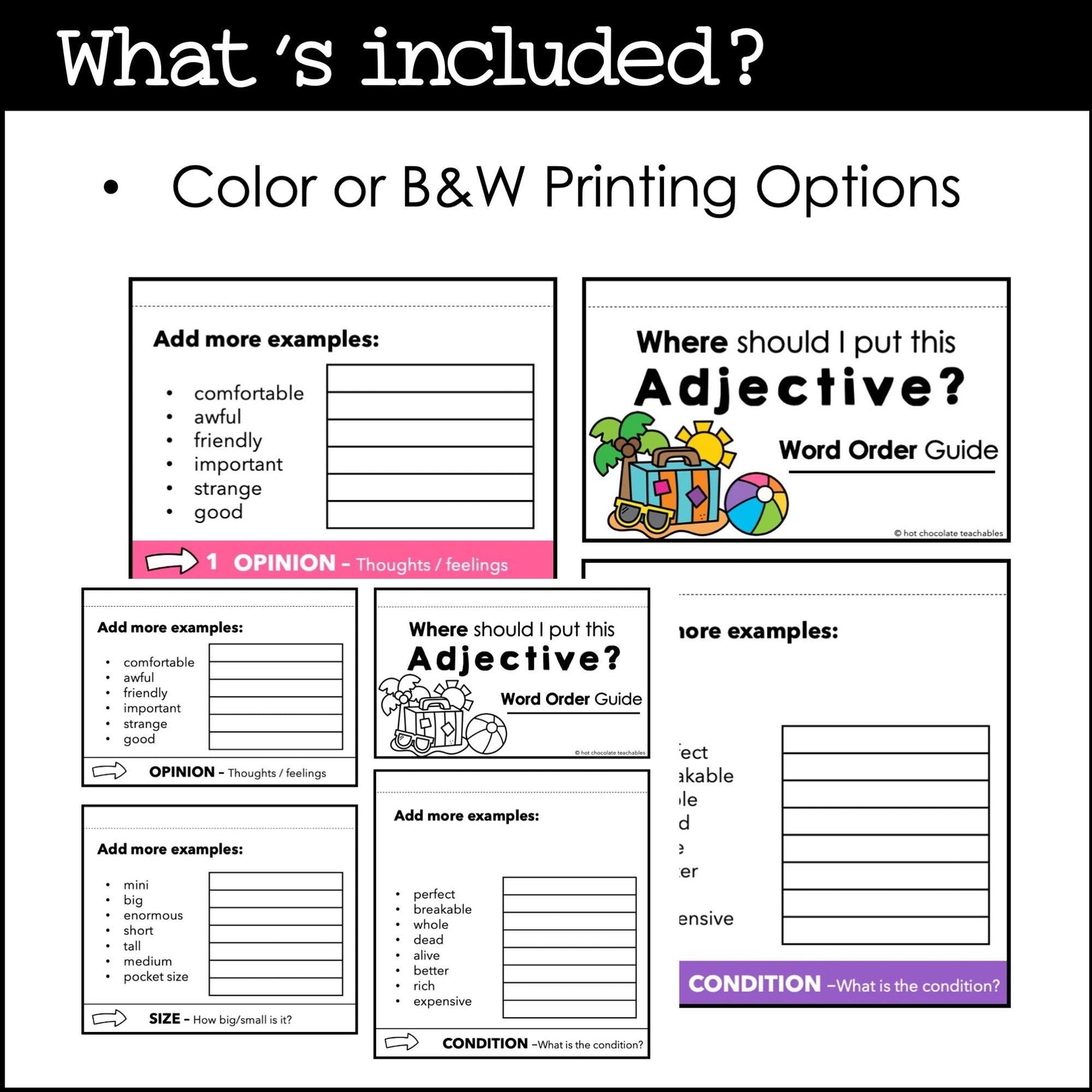 Adjective Word Order Flap Book - Reference Guide