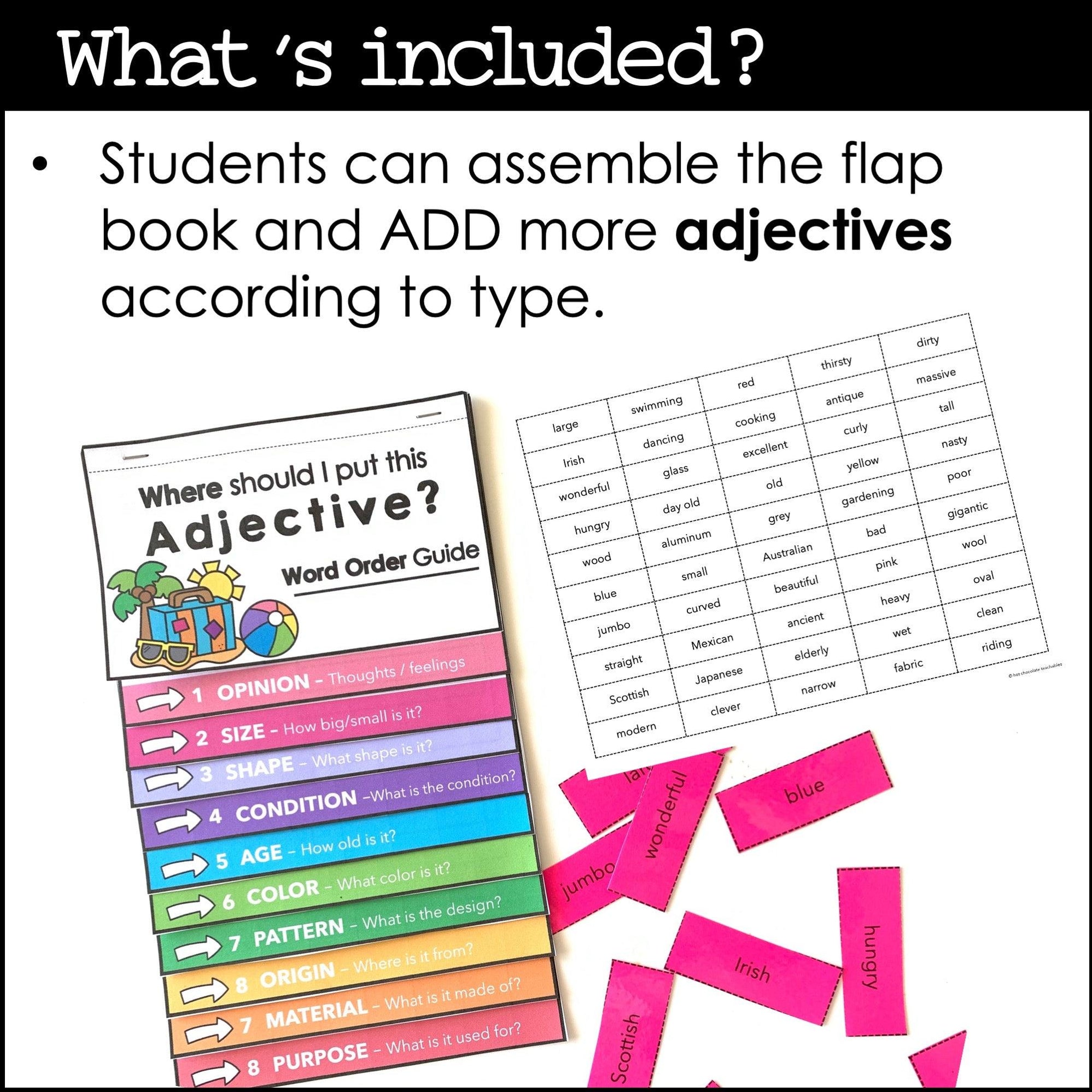 Adjective Word Order Flap Book - Reference Guide – Hot Chocolate Teachables